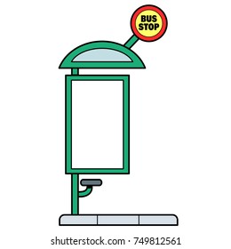 Vector Cartoon Illustration Bus Stop Stock Vector (Royalty Free ...