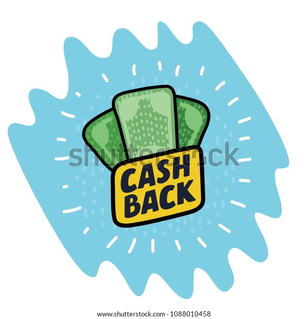Vector cartoon illustration of cash back hand drawn banknotes icon on ...