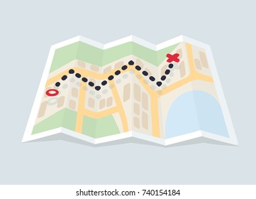 Vector Cartoon Illustration City Map Route Stock Vector (Royalty Free ...
