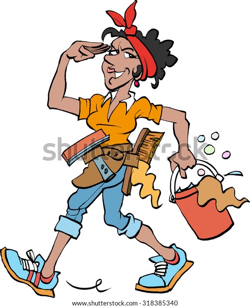 Vector Cartoon Illustration Cleaning Lady Work Stock Vector (Royalty ...