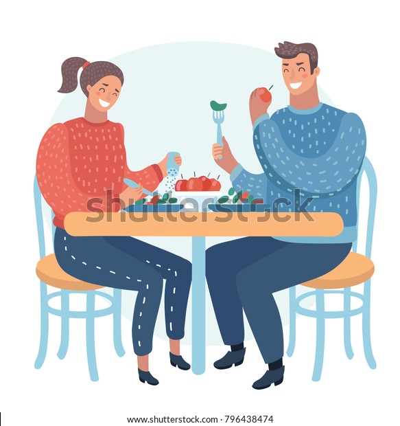 Vector Cartoon Illustration Couple Having Dinner Stock Vector (Royalty ...