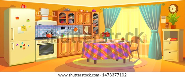 Vector Cartoon Illustration Cozy Modern Kitchen: Vector có sẵn (miễn ...