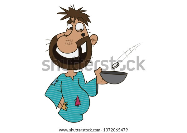 Vector Cartoon Illustration Cute Beggar Happy Stock Vector (Royalty ...