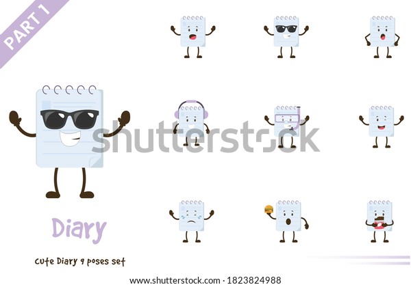 Vector Cartoon Illustration Cute Diary Poses Stock Vector (Royalty Free ...