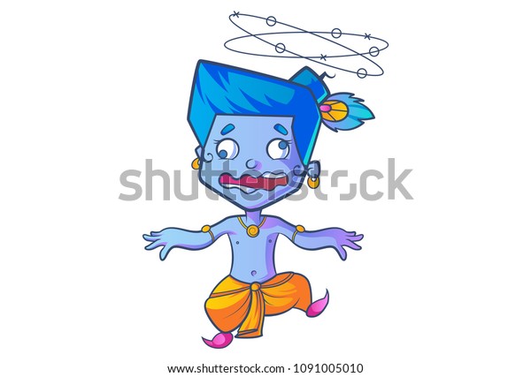 Vector Cartoon Illustration Cute Krishna On Stock Vector (Royalty Free ...