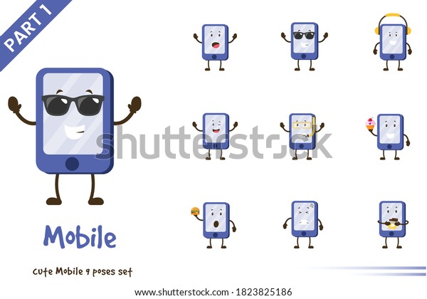 Vector Cartoon Illustration Cute Mobile Poses Stock Vector (Royalty ...