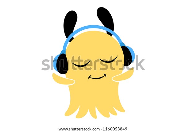 Vector Cartoon Illustration Cute Monster Listening Stock Vector ...