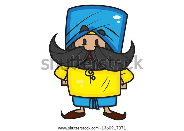 Vector Cartoon Illustration Cute Mustache Man Stock Vector (Royalty ...