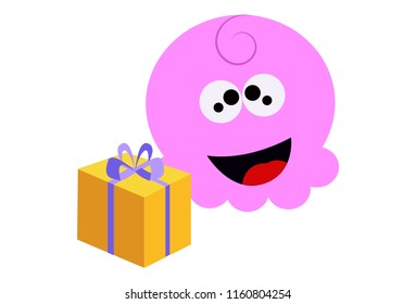 Vector Cartoon Illustration Cute Pink Happy Stock Vector (Royalty Free ...