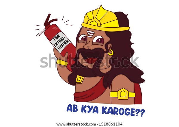 Vector Cartoon Illustration Cute Ravan Holding Stock Vector (Royalty ...