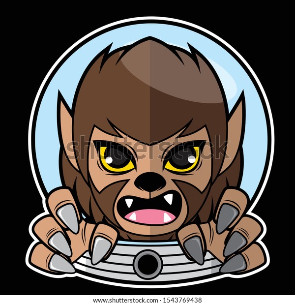Vector Cartoon Illustration Cute Werewolf Theme Stock Vector (Royalty ...