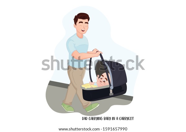 Vector Cartoon Illustration Dad Carrying Baby Stock Vector (Royalty ...