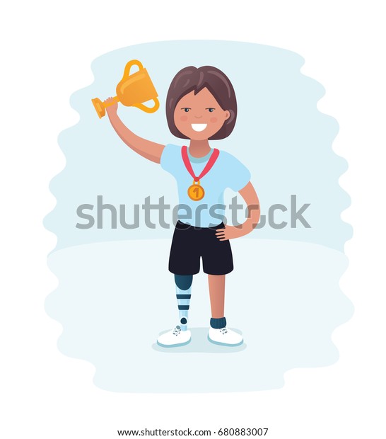 Vector Cartoon Illustration Disable Young Happy Stock Vector (Royalty ...
