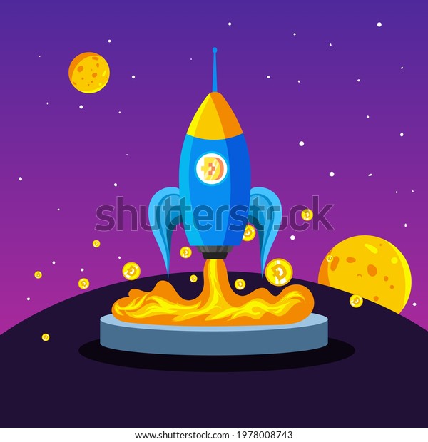 Vector Cartoon Illustration Doge Coin Moon Stock Vector (Royalty Free ...