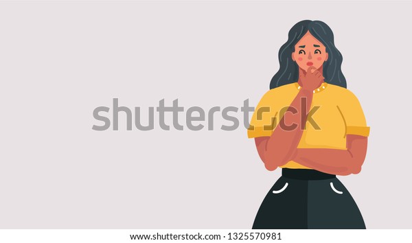 Vector Cartoon Illustration Doubtful Young Woman Stock Vector (Royalty ...