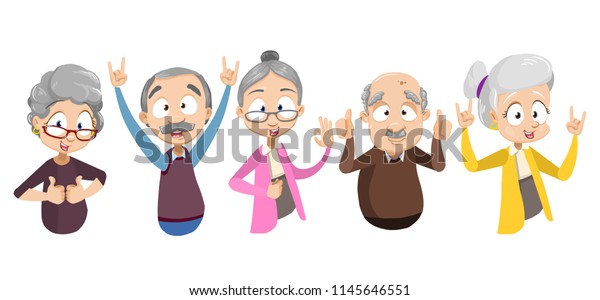 Vector cartoon illustration of elder senior people showing different ...