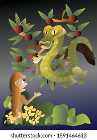 Vector Cartoon Illustration Eve Serpent: vector de stock (libre de ...
