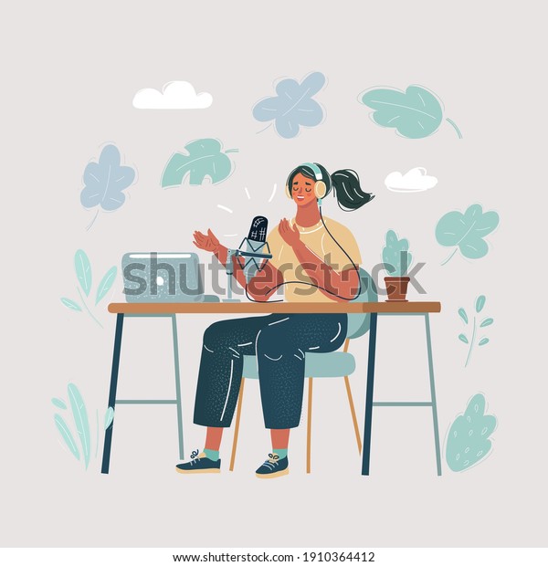 Vector Cartoon Illustration Female Presenter Radio Stock Vector ...