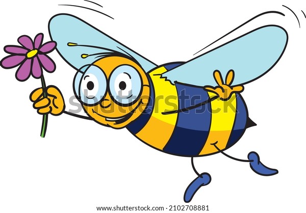Vector Cartoon Illustration Funny Bumblebee Presents: เวกเตอร์สต็อก ...