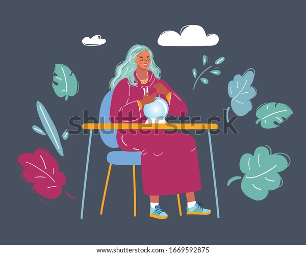 Vector Cartoon Illustration Future Teller Man Stock Vector (Royalty ...