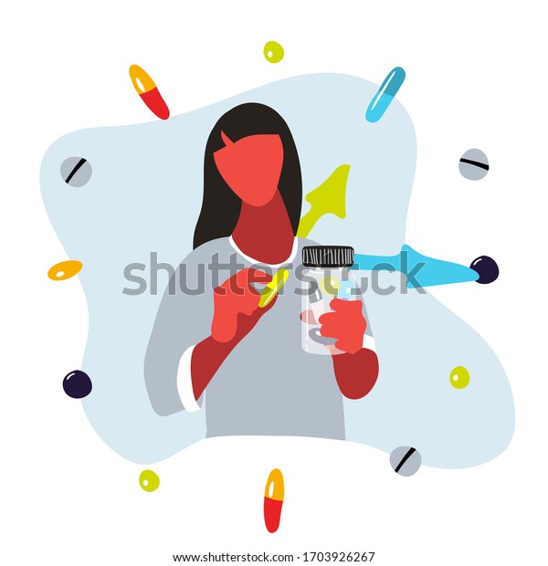 Vector Cartoon Illustration Girl Taking Pills Stock Vector (Royalty ...