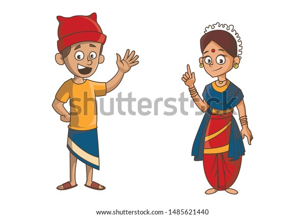Vector Cartoon Illustration Goa Couple Isolated: เวกเตอร์สต็อก (ปลอดค่า ...