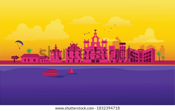 Vector Cartoon Illustration Goa Skyline Isolated Stock Vector (Royalty ...