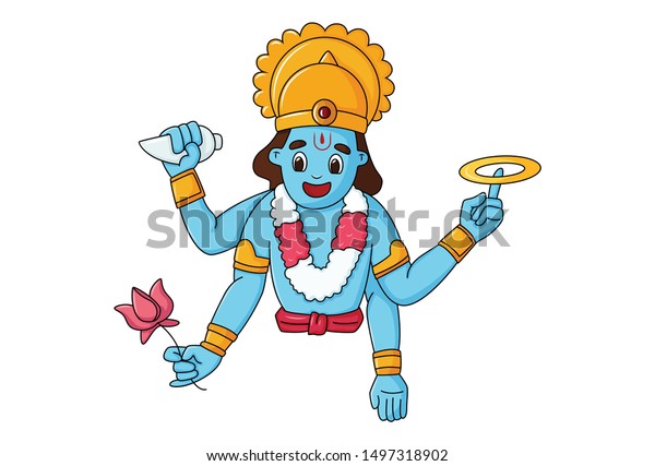 Vector Cartoon Illustration God Vishnu Isolated 스톡 벡터(로열티 프리 ...