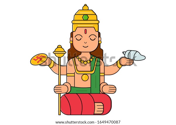 Vector Cartoon Illustration God Vishnu Isolated Stock Vector (Royalty ...