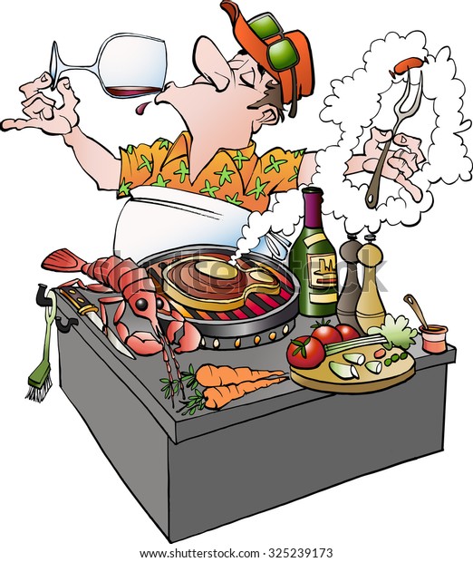 Vector Cartoon Illustration Grillmaster Tasting Vine Stock Vector ...