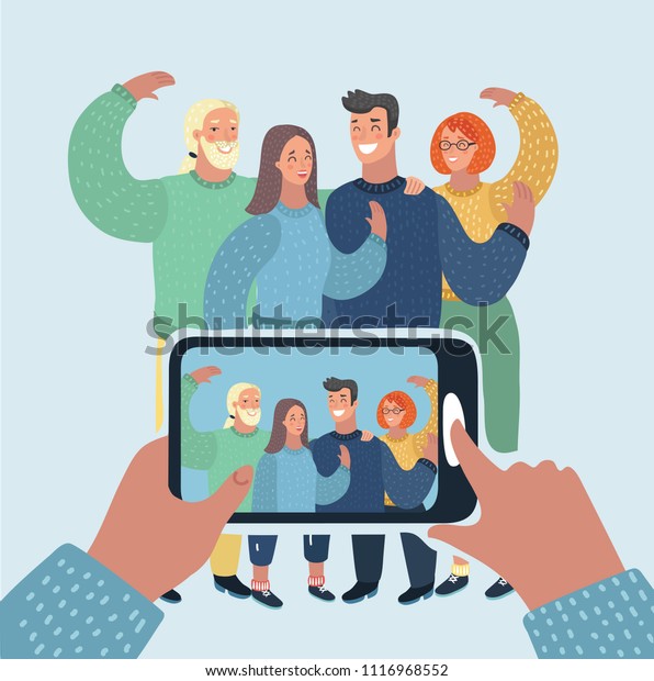Vector Cartoon Illustration Group Four Friends 스톡 벡터(로열티 프리) 1116968552 ...