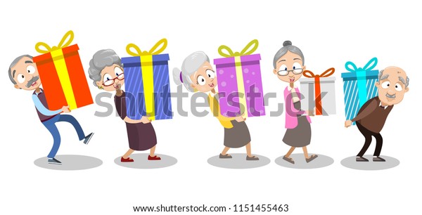 Vector Cartoon Illustration Group Old Senior Stock Vector (Royalty Free ...