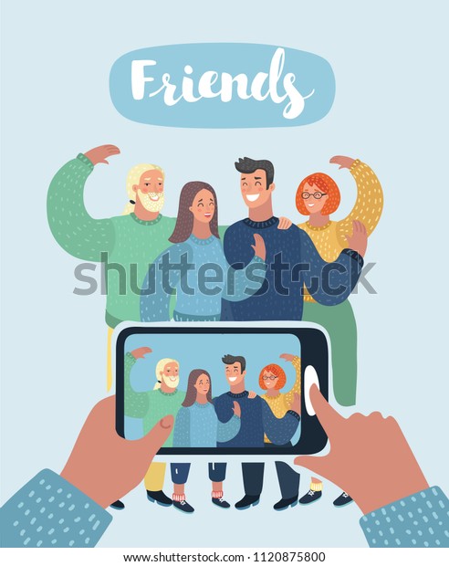 Vector Cartoon Illustration Group Three Friends Stock Vector (Royalty ...