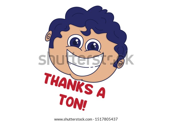 Vector cartoon illustration of happy boy face saying thanks. Isolated ...
