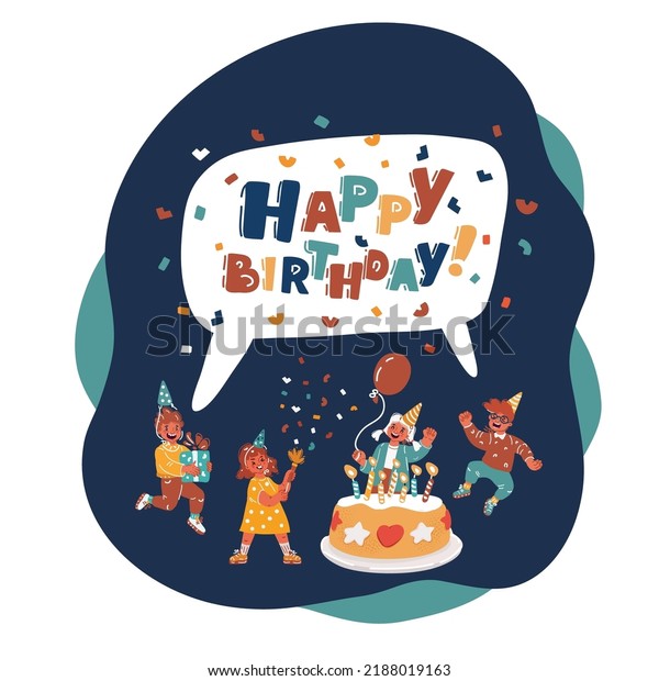 Vector Cartoon Illustration Happy Group Children Stock Vector (Royalty ...