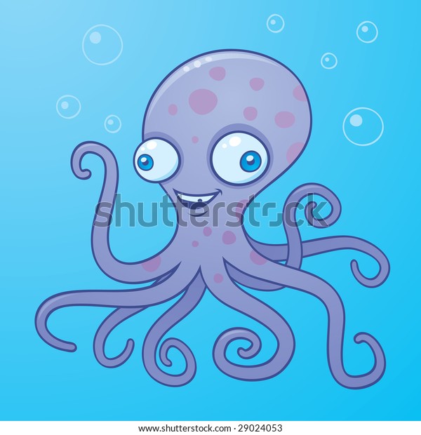 Vector Cartoon Illustration Happy Octopus Water Stock Vector (Royalty ...