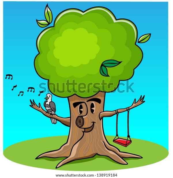 Vector Cartoon Illustration Happy Tree Stock Vector (Royalty Free ...