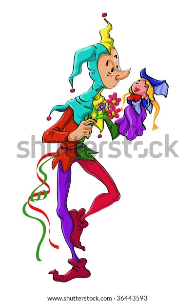Vector Cartoon Illustration Harlequin Doll Handlingcard Stock Vector ...