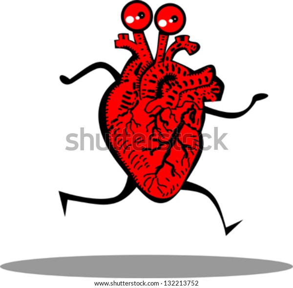 Vector Cartoon Illustration Heart Running Stock Vector (Royalty Free ...