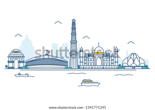 Vector Cartoon Illustration India Skyline Isolated Stock Vector ...