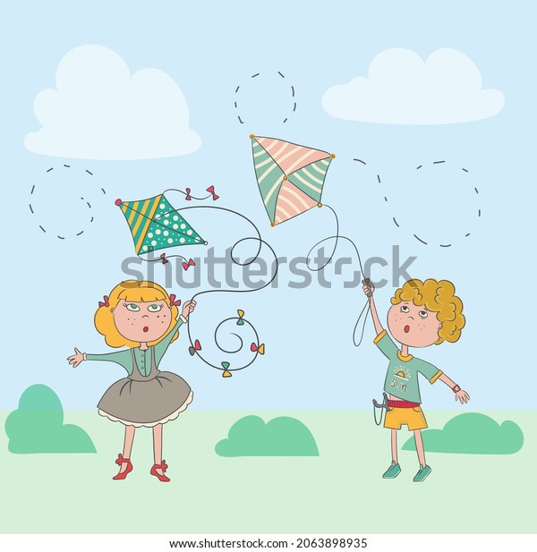 Vector Cartoon Illustration Kid Kite Park Stock Vector (Royalty Free ...