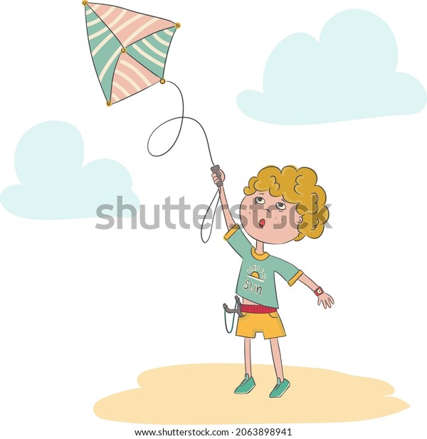 Vector Cartoon Illustration Kid Kite Park Stock Vector (Royalty Free ...