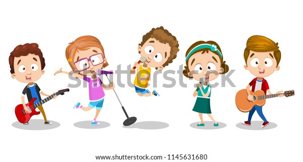 Vector Cartoon Illustration Kids Playing Music Stock Vector (Royalty ...