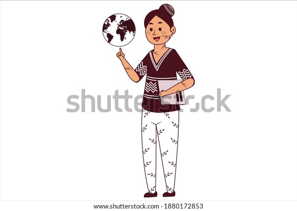 Vector Cartoon Illustration Lady Teacher Holding Stock Vector (Royalty ...