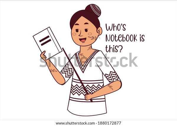 Vector Cartoon Illustration Lady Teacher Holding Stock Vector (Royalty ...