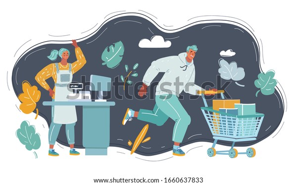 Vector Cartoon Illustration Man Customer Supermarket Stock Vector ...