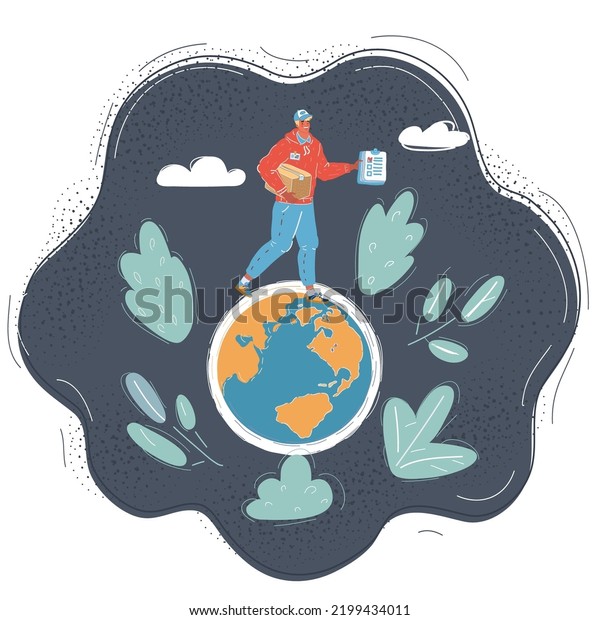 Vector Cartoon Illustration Man Delivery Parcel Stock Vector (Royalty ...