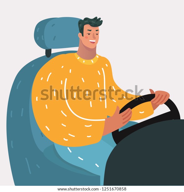 Vector Cartoon Illustration Man Driving Car Stock Vector (Royalty Free ...