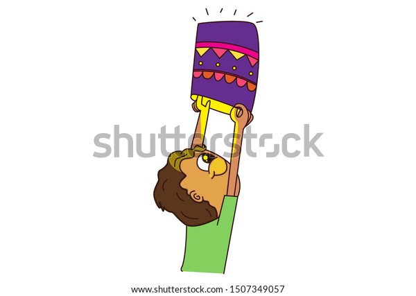 Vector Cartoon Illustration Man Flying Lamp Stock Vector (Royalty Free ...