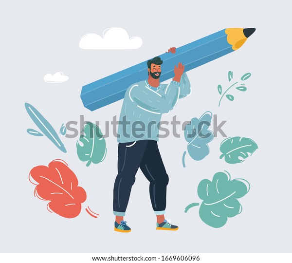 Vector Cartoon Illustration Man Hold Big: เวกเตอร์สต็อก (ปลอดค่า ...